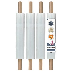 PackageZoom 20 inch x 1000 Feet Stretch Wrap with Handle, Clear Stretch Film, 4 Rolls