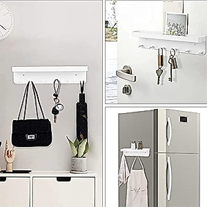 Vaohai Key Holder for Wall with Shelf, 6 Hooks Key and Mail Holder Wall Mount, Key Rack for Wall Adhesive, Stainless Steel Key Hooks Decorative, White