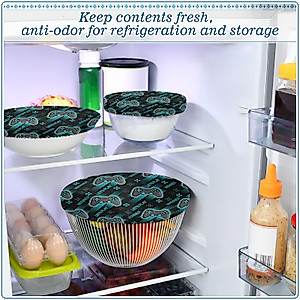 Bowl Cover Reusable Blue Joystick Video Game Black Elastic Fabric Food Storage Cover Stretch Lids 5 Pieces for Kitchen Food Bread Abstract Bowl Containers Dish Covers for Fruits,Leftover