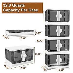 SAglorb 32.8 Quarts Closet Organizers and Storage,Plastic Storage Bins with Lids and Doors，Foldable Collapsible Storage Bins，Stackable Closet Organizer Trunk Car Organizer,4 Pack