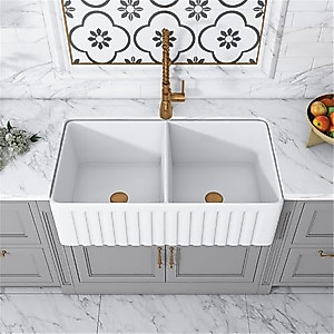 Cremona White Ceramic 33 in. Double Bowl Farmhouse Apron Kitchen Sink