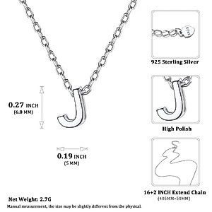 925 Sterling Silver Initial Necklace Letter Necklaces Delicate Dainty Small Pendant Necklace Silver Choker Necklace for Women J Initial Mothers Day Gifts for Mom