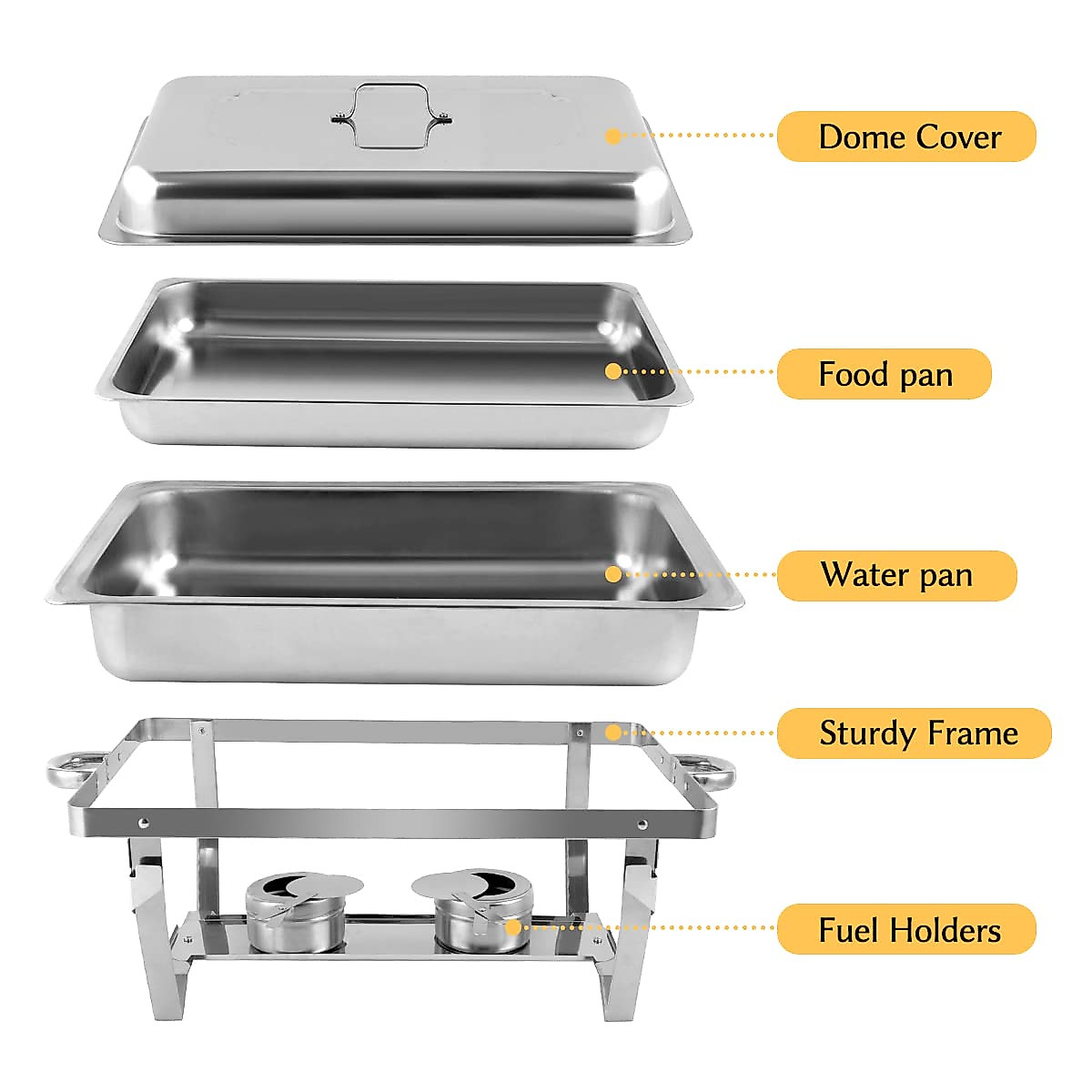 Snowtaros 4 Pack 8QT Chafing Dish Buffet Set, Stainless Steel Food Warmer Set, Rectangular Buffet Server with Tongs & Spoons for Parties, Catering, Banquets, Events (2 Full Size + 2 Half Size)