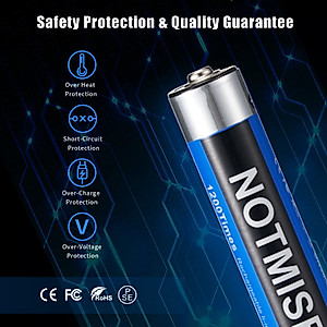 Notmise Rechargeable AA Batteries, AAA Lithium Ion 1.5V, Fast Charge, 4-in-1 USB Type C Charging Cable, Over 1200 Cycles, 4AA+4AAA (AA-4pcs)
