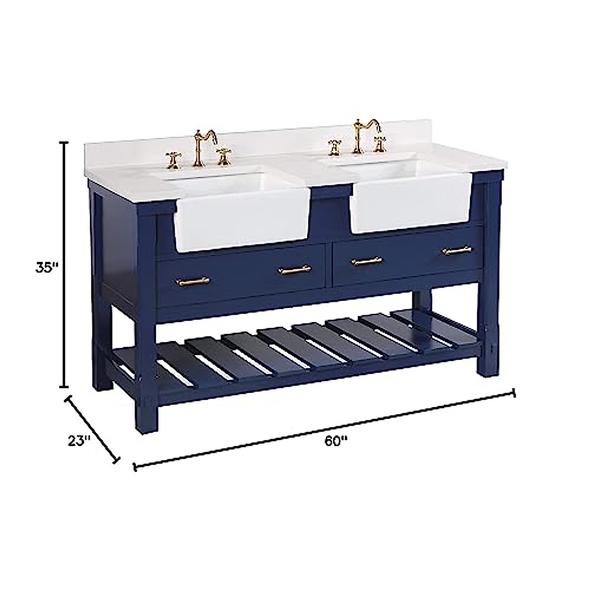 Kitchen Bath Collection Charlotte 60-inch Double Bathroom Vanity (Quartz/Royal Blue): Includes Royal Blue Cabinet with Stunning Quartz Countertop and White Ceramic Farmhouse Apron Sinks