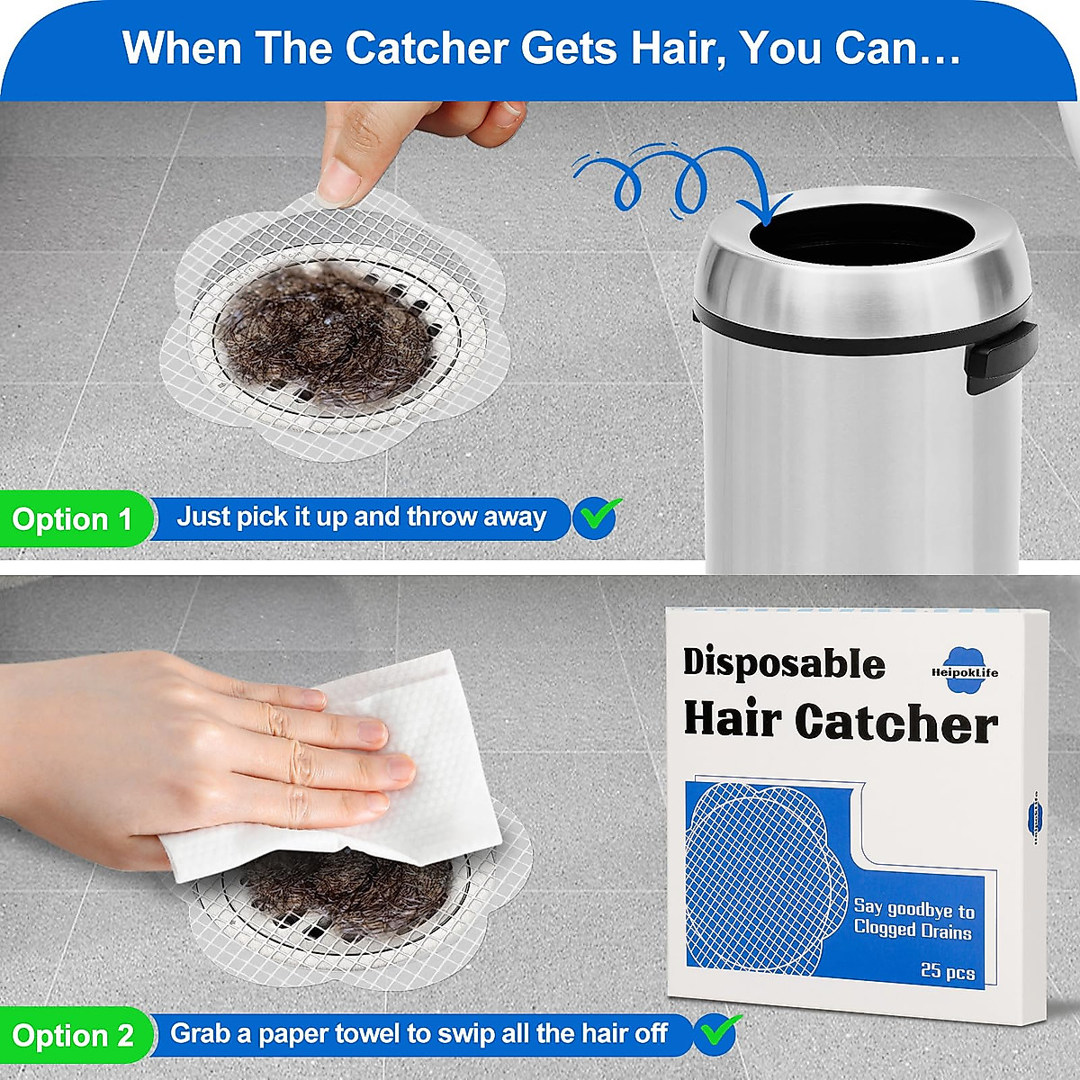 25pcs Disposable Drain Covers Mesh Stickers,Shower Hair Catchers Sink Strainers,Protector for Bathroom,Tub,Flat,Sinks,Strainer,Bath 4 inch HeipokLife