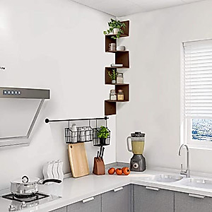 Halter Corner Shelf Wall Mount, 5-Tier Floating Wall Mount, Hanging Corner Shelf, Tall Corner Bookshelf, Rustic Wood, Zig Zag Shelving Unit, Floating Shelves for Bedroom Décor, Living Room, Bathroom