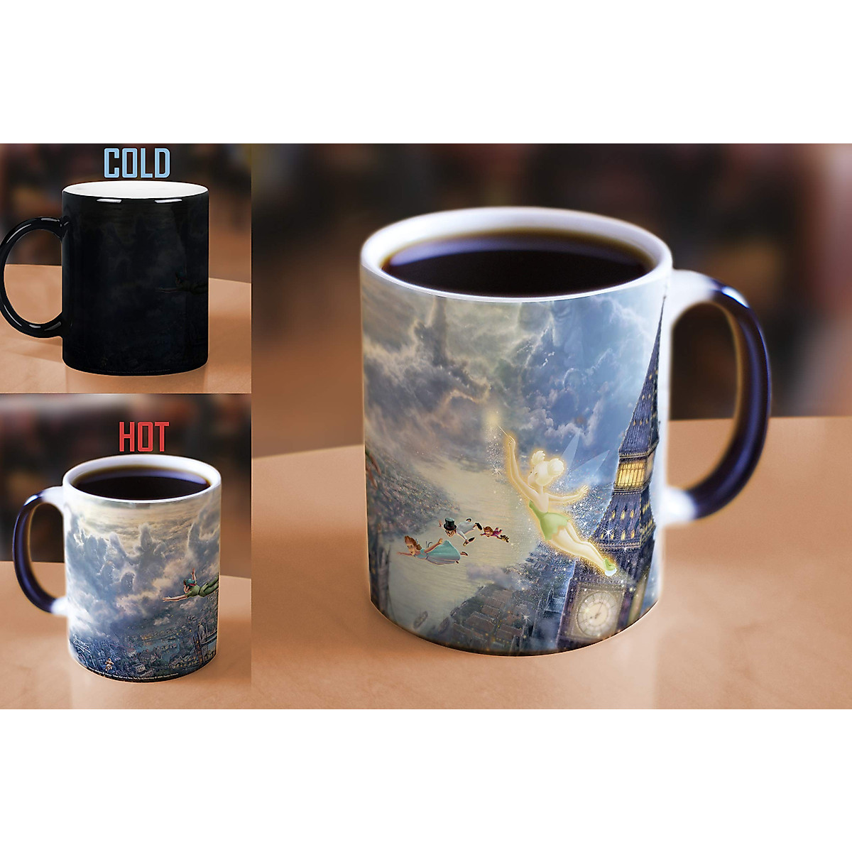 Morphing Mugs Disney - Peter Pan - Tinker Bell - Fly to Neverland - One 11 oz Color Changing Heat Sensitive Ceramic Mug – Image Revealed When HOT Liquid Is Added!