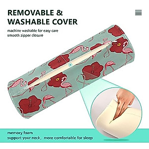Vnurnrn Flamingo Bird Trumpet Flower Neck Support Pillow Round Neck Roll Bolster Cylinder Pillow Cervical Pillows Round Neck Pillow for Leg Knee Back Head Support for Bedroom Camp Work Women Men