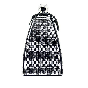 allx Full Rhinestone Fashion Evening Bag Triangle Women (black silver)
