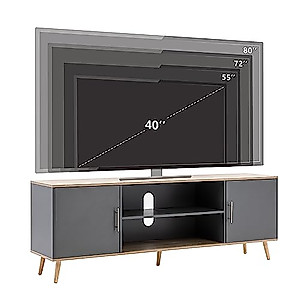 AUXSOUL Mid Century Modern TV Stand for 75 Inch TV, 70 Inch TV Stand with Storage, Entertainment Center for Living Room Bedroom, TV Media Console, Grey & Oak