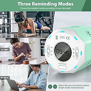 Pomodoro Timer, 8 Sides Visual Magnetic Timer, Digital Cube Flip Timer, Countdown & Count up Timer, Silent & Alarm, Rotating Productivity Timer for Time Management Work Study Exercise(Green)