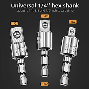 22 Flexible Drill Extension Hex Shank Drill Bit Kit Rotatable Joint Socket 1/4 3/8 1/2 Inch Hex Socket Adapter Socket Bendable Drill Bit Extension Screwdriver 105 Degree Angle Drill Bit Extension