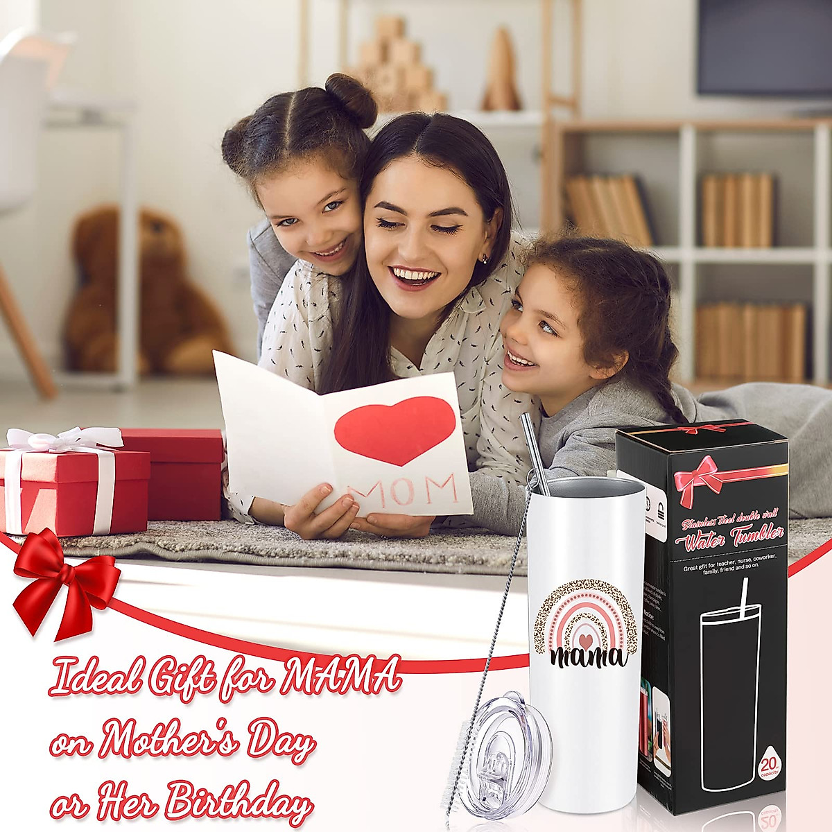 Mama Grandma Gifts, 20 oz Tumbler Cup Mug, Mothers Day Birthday Christmas Gifts Presents from Daughter Son Grandkids Mama Grandma Water Tumbler with Lid and Straw (Mama)