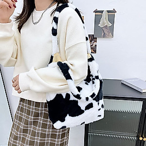 Aktudy Lar ity P Shoulr Bag, Cow Pattern Hobo Bag, Women Girl nter P Tote s