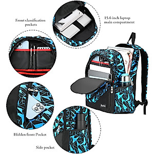bunie Boys Backpack for School Large Bookbag Waterproof Schoolbag Pencil Case Sling Bag Set for Middle High Casual Daypack (Blue)