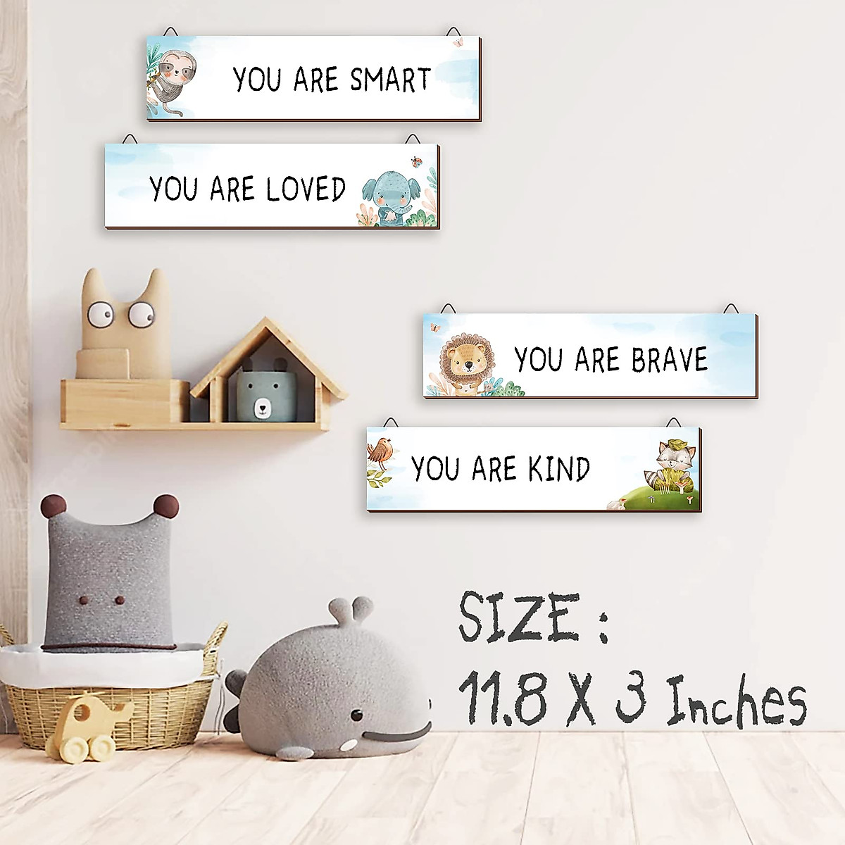 4 Pieces Nursery Room Décor, Baby/children Jungle Room Décor, Boys/girls Room Décor, Cute Animals Nursery Decoration, 11.8 * 3 inches