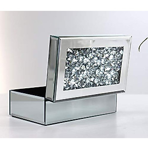 Qmdecor Luxury Silver Crushed Diamond Glass Mirrored Jewelry Box Organizer Storage Jewelry Box For Women