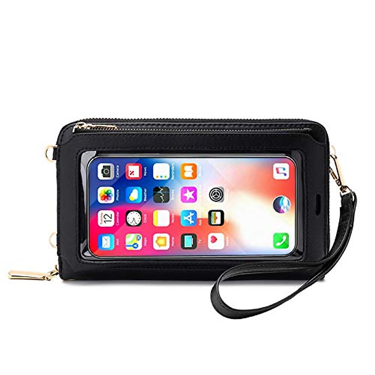 RFID Blocking Touch Screen Phone Bag Small Crossbody Bag Shoulder Handbag Wristlet for Women (E4 Black - Touch Screen)