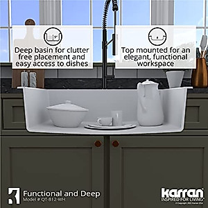 Karran QT-812 Top Mount 33 in. Large Single Bowl Quartz Kitchen Sink in White