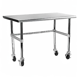 AmGood 18" X 48" Stainless Steel Work Table - with Open Base & Wheels | Food Prep | Utility Work Station | NSF Certified