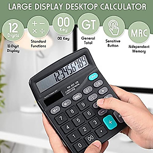 Konohan 8 Pieces 12-Digit Calculator, Solar Basic Desktop Calculator Large Display Electronic Calculators Dual Power Handheld Calculator for Home Office School (Black)
