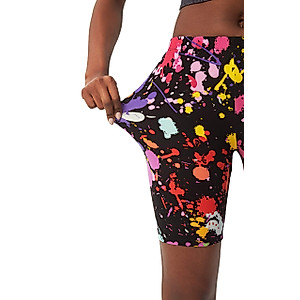 sissycos Women's 80s Biker Shorts Artistic Splash Printed Buttery Soft Short Leggings (Small-Large, Color Splash Black)