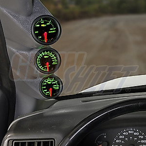 GlowShift Diesel Gauge Package Compatible with Ford Super Duty F-250 F-350 6.0L 7.3L Power Stroke 1999-2007 - Tinted 7 Color 60 PSI Boost, 1500F EGT & Transmission Temp Gauges - Gray Triple Pillar Pod