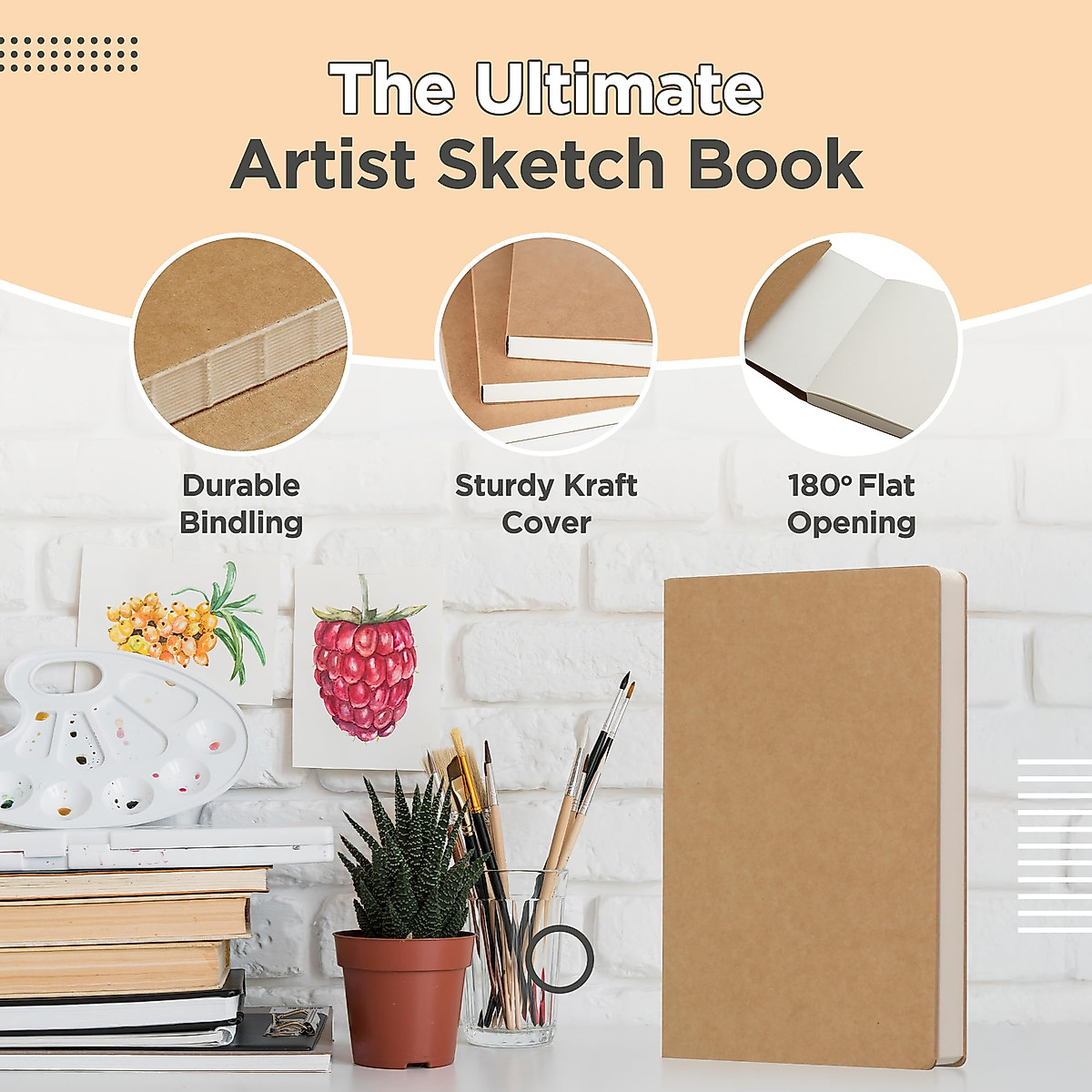 Kraft Cover Blank 100g Full Wood Paper Sketch Book - 112 Sheets / 224 Pages - 140 Millimeters by 210 Millimeters - 350gsm Kraft Paper Cover