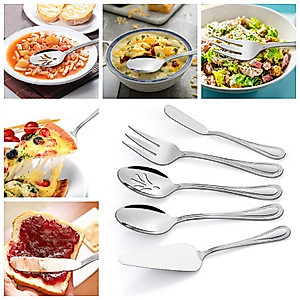 65-Piece Silverware Set with Serving Utensils, HaWare Stainless Steel Flatware Service for 12, Pearled Edge Tableware Cutlery for Home Restaurant Party, Mirror Polished, Dishwasher Safe