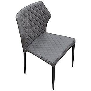 Nova Lifestyle Milo 4-Pack Dining Chairs in Grey Diamond Tufted Leatherette with Black Powder Coat Legs