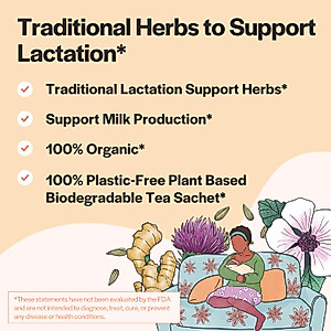 Lactation Support Tea w Fennel Seed & Star Anise Seed | Breast Milk Supply Production Increase | Lactation Tea | Postpartum Tea | Breastfeeding Support | Nursing Tea | 15 Plastic Free Pyramid Sachet