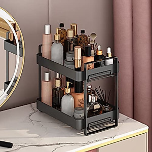 GILLAS 2 Tier Bathroom Counter Organizer, Makeup and Cosmetic Organizer Rack, Bathroom Vanity Storage Tray, Counter Standing Holder Shelf, Black Large