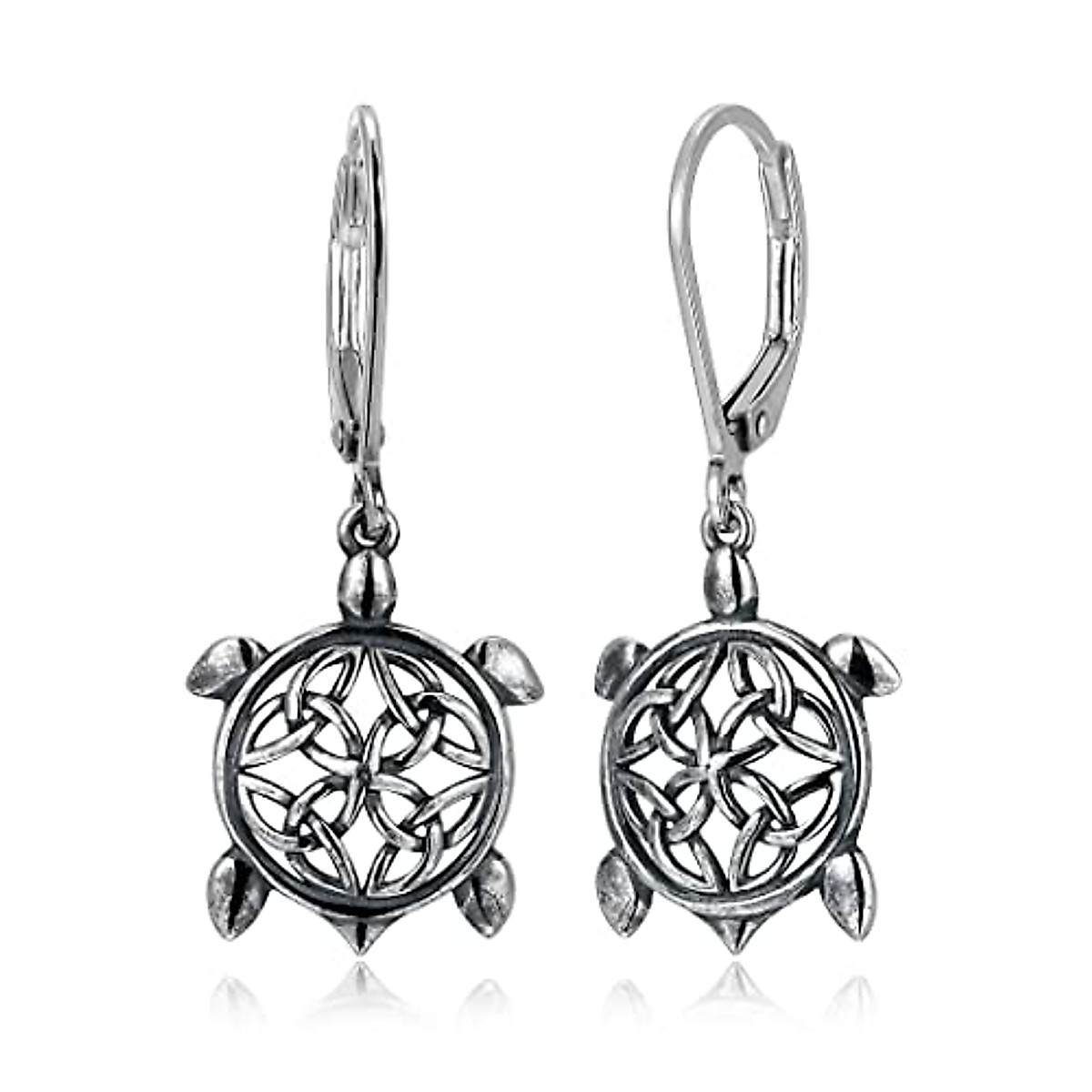 MORGAN & PAIGE Silver Turtle Celtic Knot Dangle Earrings for Women - 925 Sterling Silver Drop Earring Design, Lightweight and Hypoallergenic for Sensitive Ears with Secure Clasp
