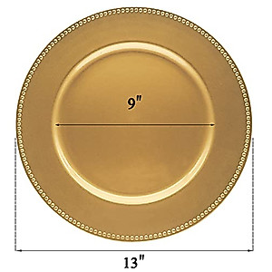 Cezoyx 12 Pack Gold Charger Plates with Beaded, 13 Inch Round Charger for Dinner Plate - Plastic Decor Charger Plate for Wedding, Party, Restaurant, Thanksgiving, Family Gathering
