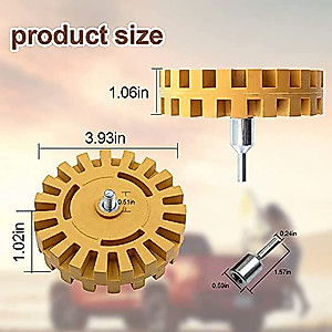 Dualshine Decal Remover Eraser Wheel, Rubber Wheel Decal Remover Car Sticker Remover Tool Rubber Decal Eraser Wheel Adhesive Remover 4”Pad with Drill Adapter Kit