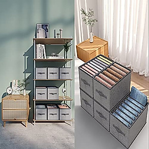 6 Pcs Clothes Drawer Organizer,Jeans, Sweater, T-shirt, Thin Coat, Dress Stackable Closet Drawer Organizer Storage Bin Container with Sturdy Handles and Built-in PP Board