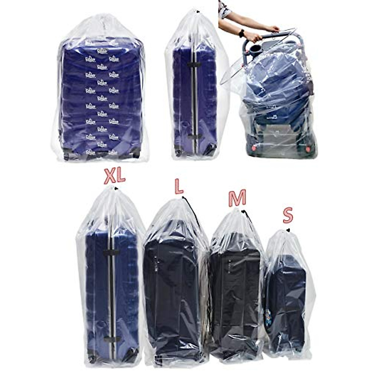 Dust Cover Big Plastic Drawstring Bags Multi-Purpose for Storage and Keeping Luggage, Big Dolls, Blankets, Pillows, Suitcase Good for Household Organizing Reusable Set of 4 bags Size S, M, L, XL