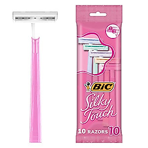 BIC Silky Touch Women's Disposable Razors, With 2 Blades, Pretty Pastel Razor Handles, 10 Count (Pack of 1)