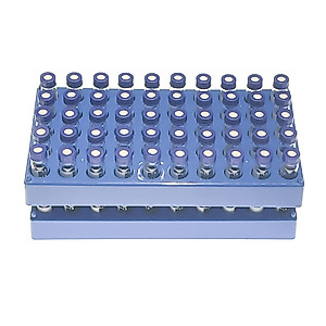 MUHWA 100pcs HPLC Vials with 2 Racks, 2ml Lab Autosampler Vials with Rack, Vials with Writing Area and Graduations, Screw Cap, White PTFE and Red Silicone Septa (Clear)