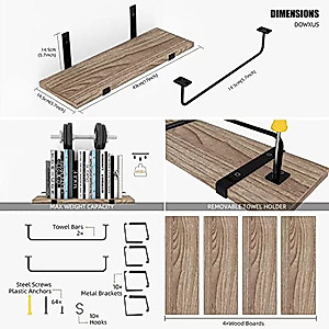 Rustic Floating Shelves, Set of 4, Wooden Wall Shelves with Bars, Storage Shelves for Bathroom, Kitchen, Living Rooms, Bedroom (Light Brown)
