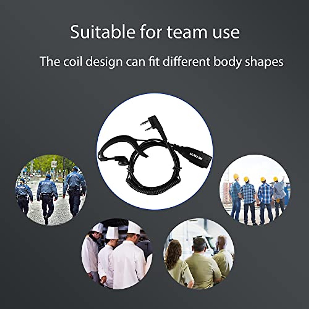 Retevis VOX Hands Free Walkie Talkie Earpiece with Mic, Coil Tube, G Shape Earhook, Compatible RT22 RT21 H-777 RT68 RT19 RT22S RB39 Two Way Radios, 2 Pin Two-Way Radio Earpiece(6 Pack)