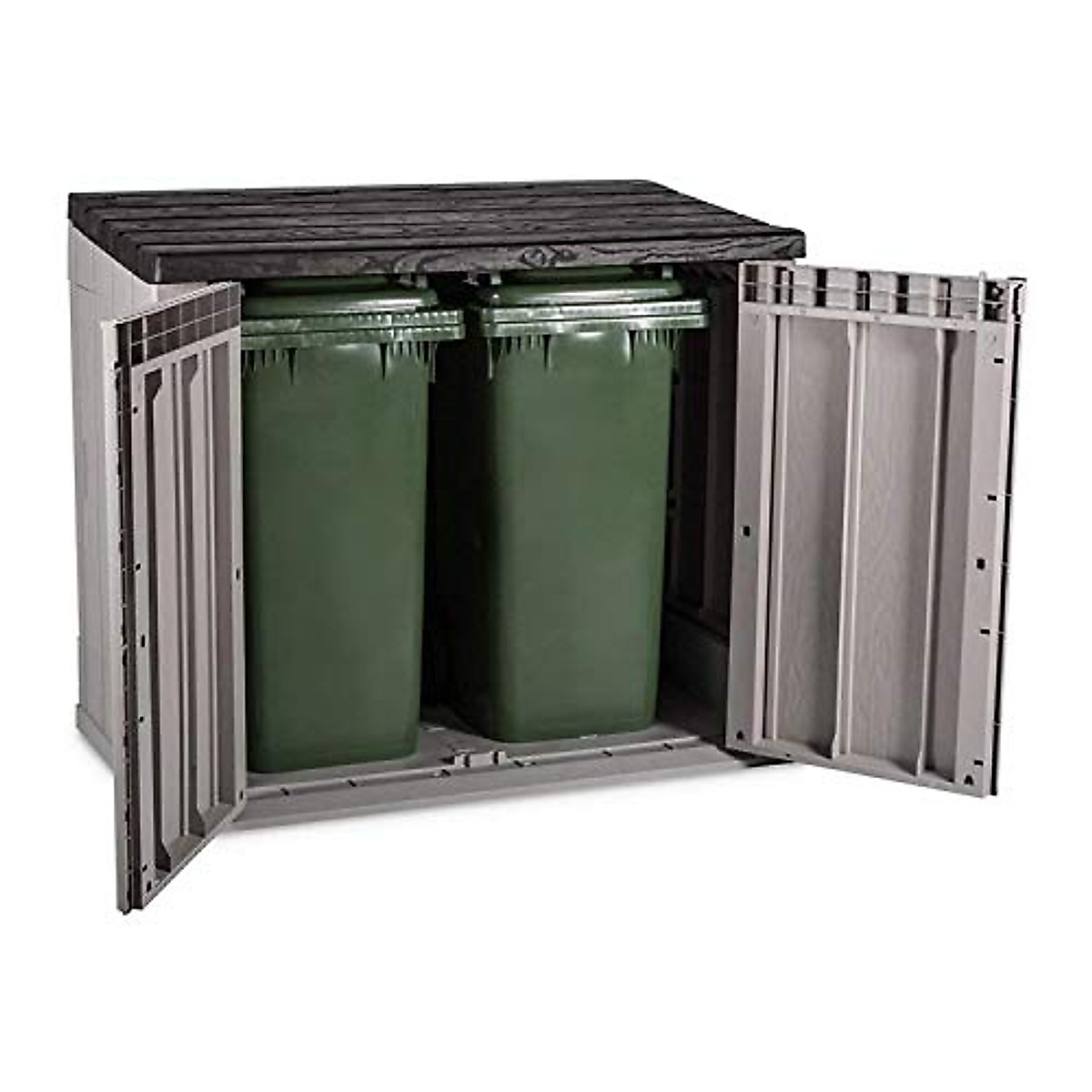 Toomax Stora Way All-Weather Outdoor XL Horizontal 5' x 3' Storage Shed Cabinet for Trash Can, Garden Tools, & Yard Equipment, Taupe Gray/Brown