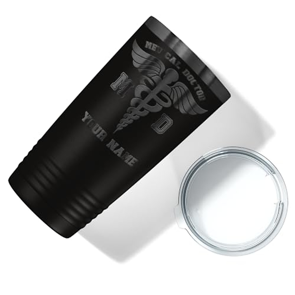 Personalized MD Medical Doctor Gift on Black with Ion Ghost Black Design 20 oz Stainless Steel Tumbler with Lid - Insulated Cup - Custom Travel Mug