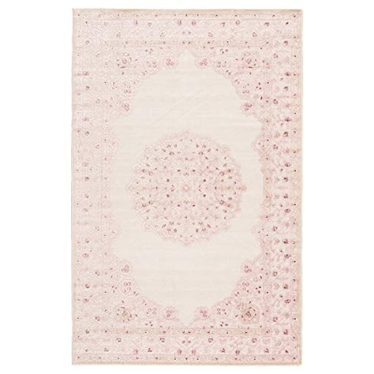 Jaipur Living Fables Collection 5' x 7'6" Small Area Rug with Medallion Design and Scrolling Border, Soft Power-Loomed Bohemian Rug for Bedrooms and Living Rooms, Pink/White