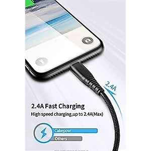 [3 Pack] Apple MFi Certified iPhone Charger 6ft, Cabepow Lightning Cable 6 Foot, iPhone Charging Cord 6 Feet 2.4A USB Cables for iPhone Pro Max/Xs/XR/X/8 Plus/7/6s/6/5c/5 (Black)