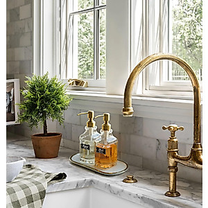 JASAI Antique Square Glass Soap Dispenser with Golden Rust Proof Pump, Refillable Soap Dispenser with 10Pcs Stickers for Kitchen, Dish Soap Dispenser for Kitchen Bathroom Soap, Hand soap, Lotion.