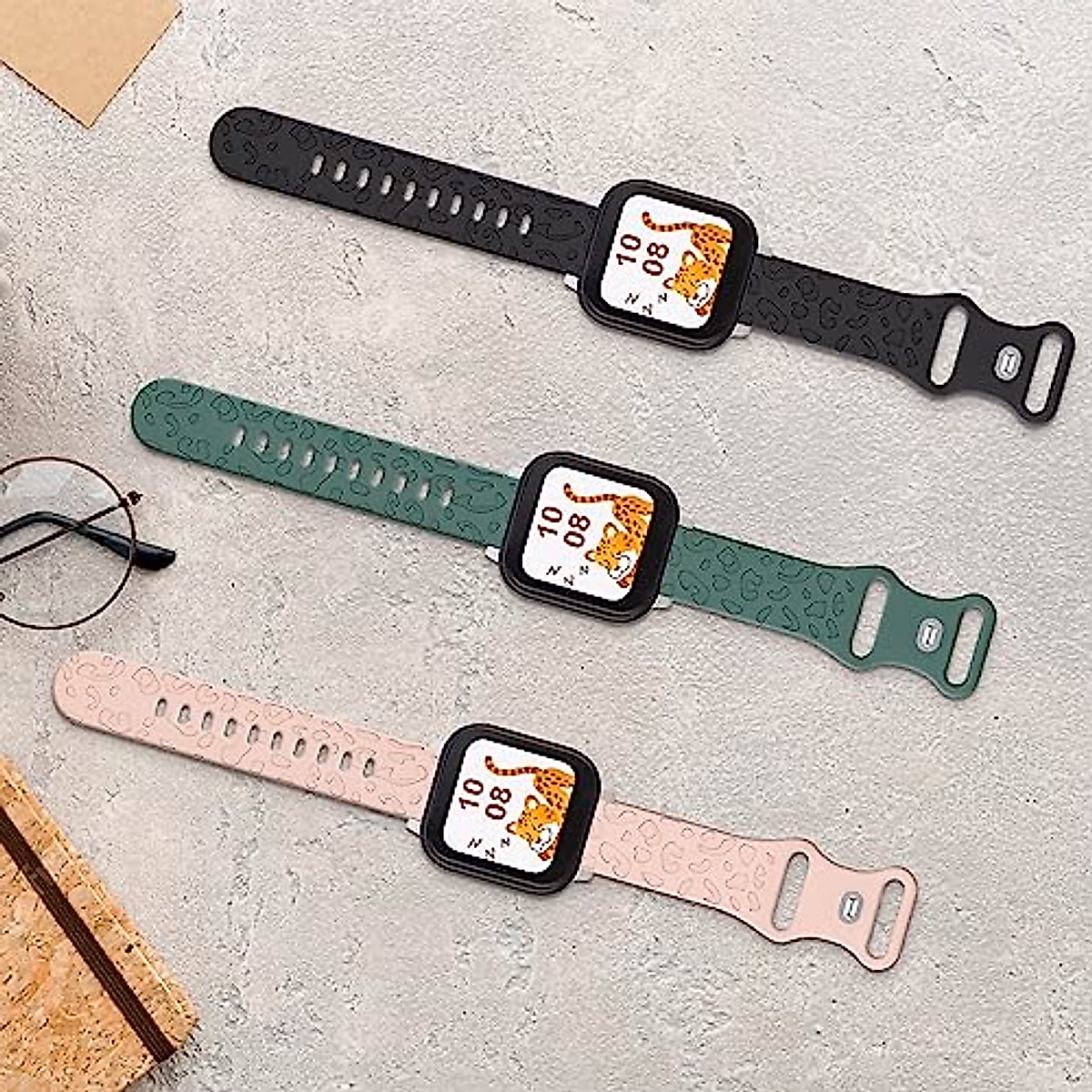 Ookids 3 Pack Leopard Engraved Bands Compatible with Verizon Gizmo Watch 1/2/3 Band Replacement for Boys Girls, Gabb Watch Strap SyncUP Kids Watch Band, 20mm Soft Silicone Sport Wristbands