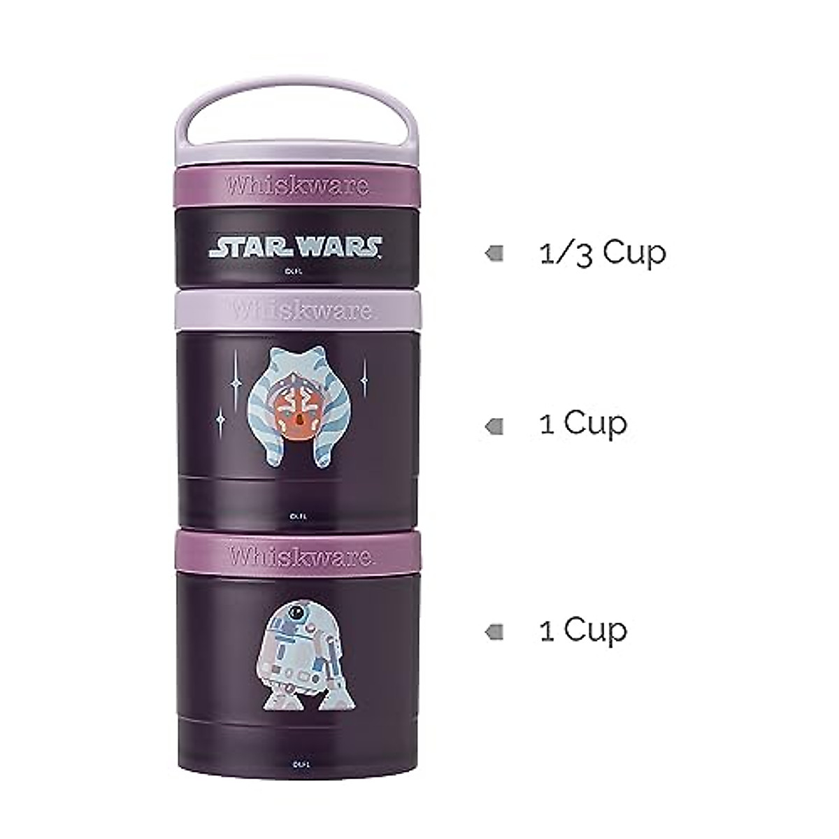 Whiskware Star Wars Stackable Snack Containers for Kids and Toddlers, 3 Stackable Snack Cups for School or Travel, Ashoka and R2D2