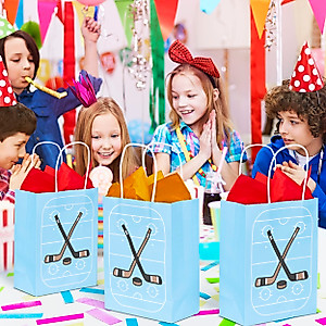7Penn Paper Gift Bags - 24 Blue Hockey Themed Birthday Party Goody Bags with Handle - for Gifts, Goodies, or Favors